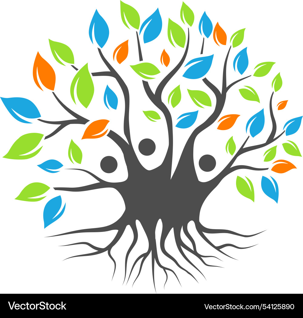 People tree with multicolored leaves Royalty Free Vector