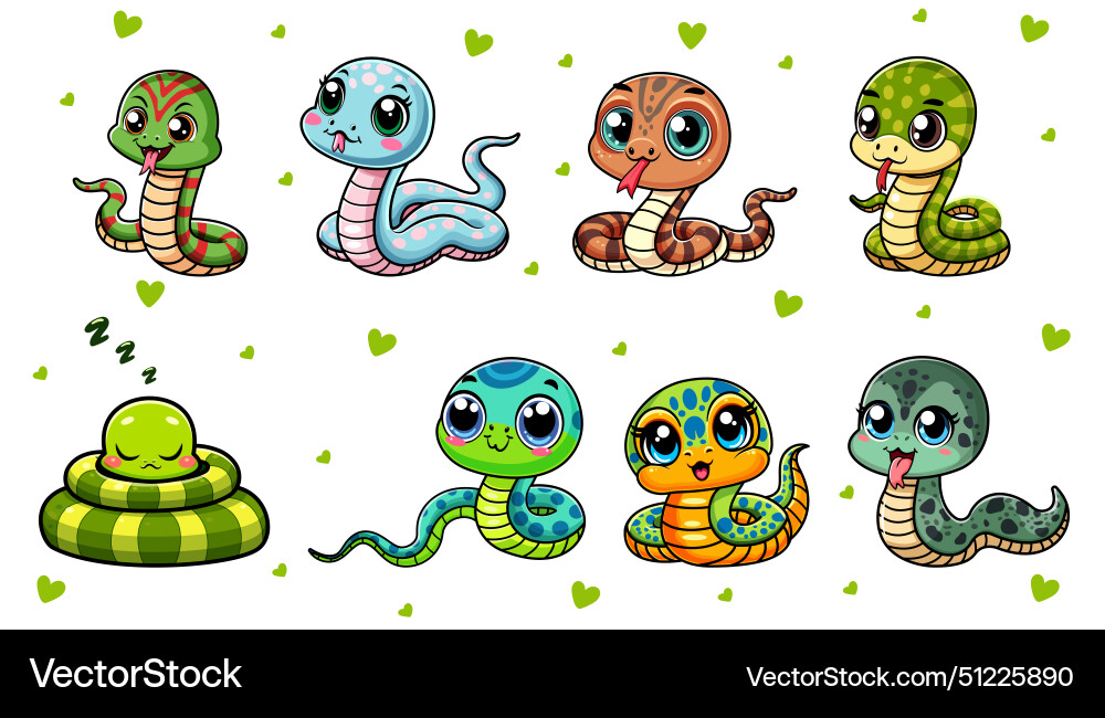 Set of cute cartoon snakes with various patterns Vector Image