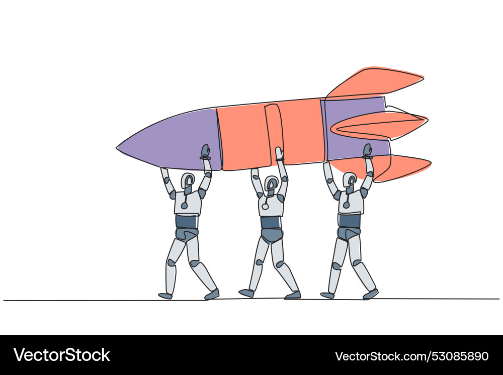 Single continuous line drawing a group of robots Vector Image