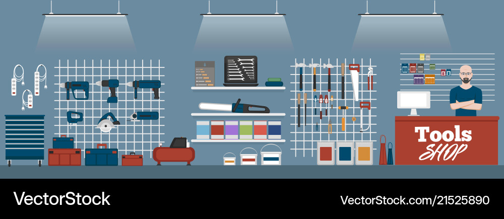 Tools shop banner with instruments Royalty Free Vector Image