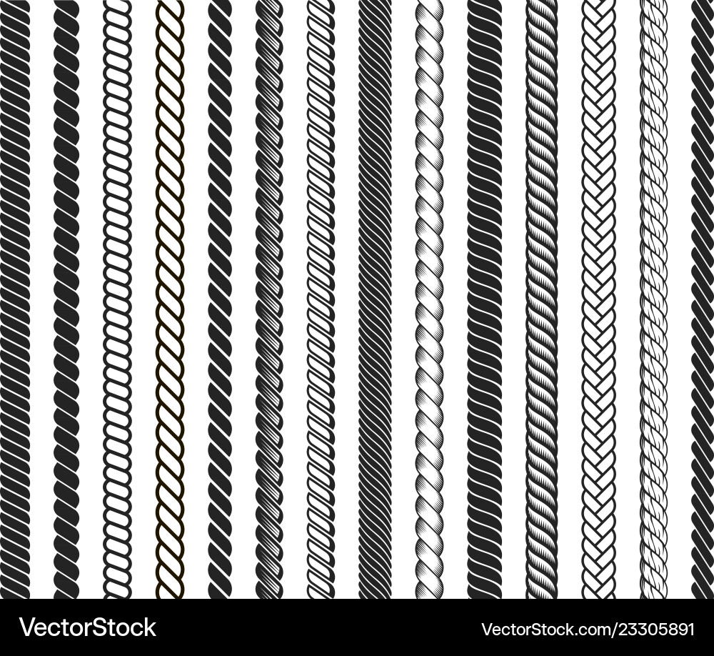 Rope brushes frame decorative black line set Vector Image
