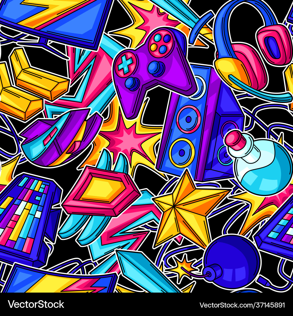 Seamless pattern with gaming items cyber sports Vector Image