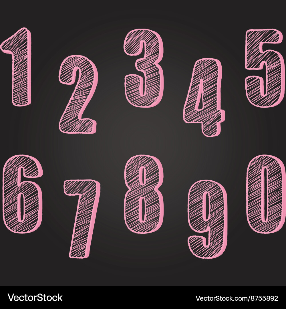 Chalkboard numbers set hand draw chalk Royalty Free Vector