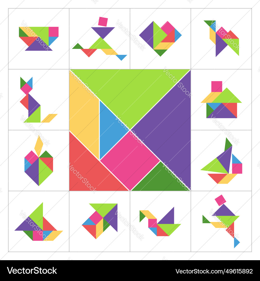 Creative tangram game cover template Royalty Free Vector