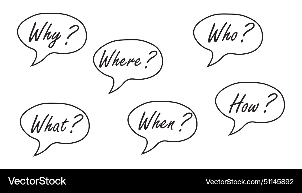 Doodle speech bubble with 5w1h questions set Vector Image