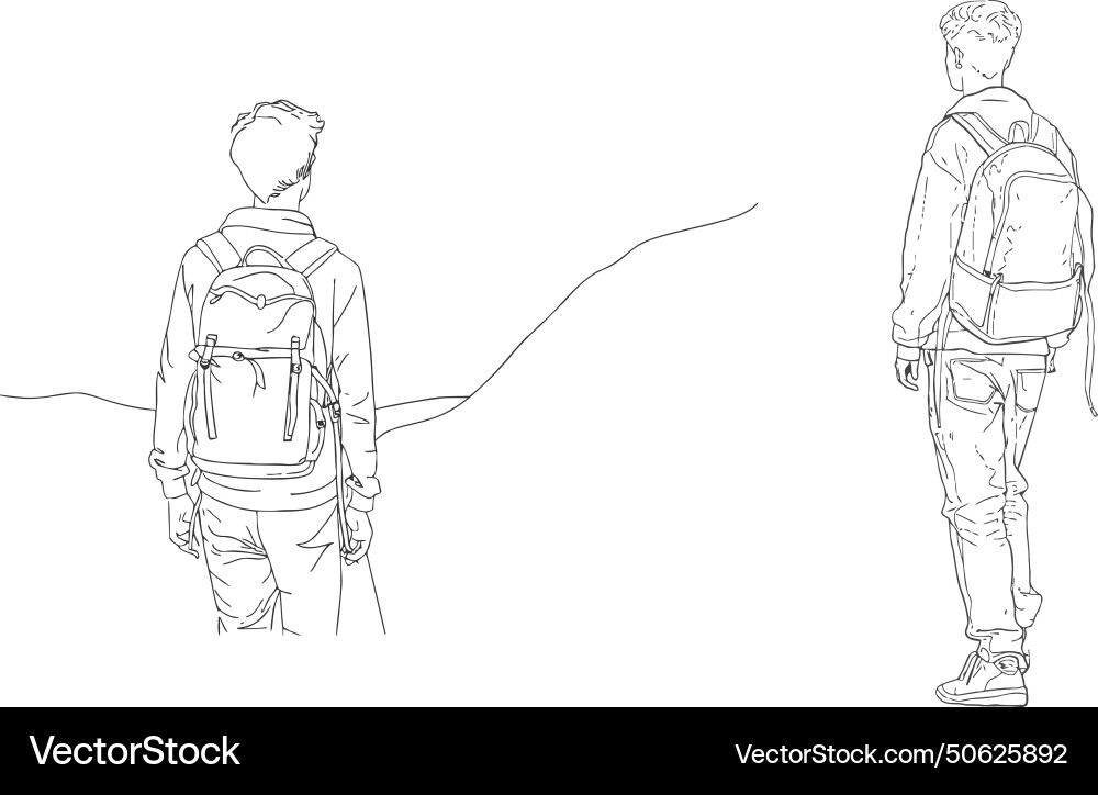 Male person nature backpack walking back Vector Image