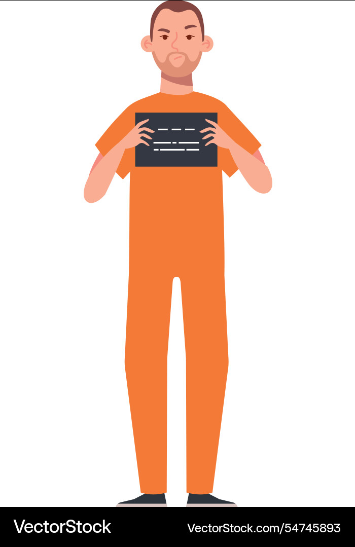 Arrested male criminal holding board Royalty Free Vector