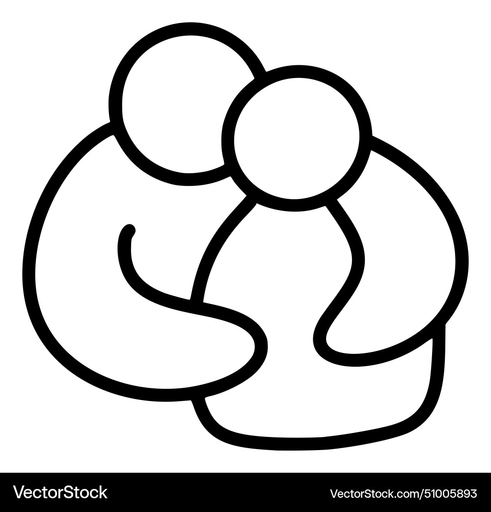 Black and white line art hug drawing featuring two