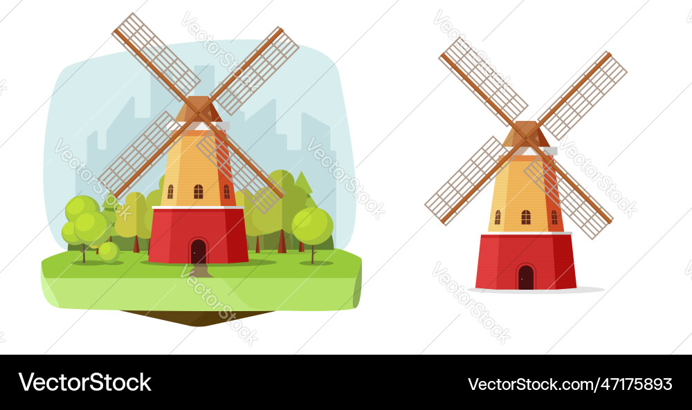Dutch Windmill Farm Scene Royalty Free Vector Image