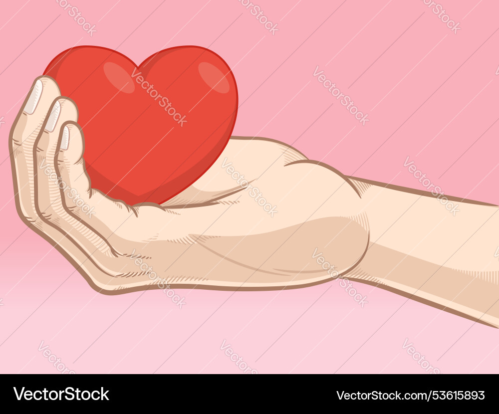 Heart hand holding love giving affection Vector Image
