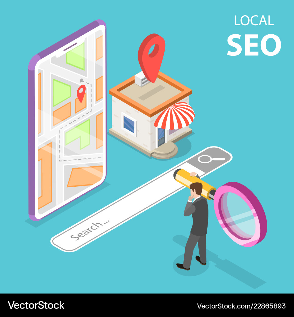 Isometric flat concept of local seo Royalty Free Vector