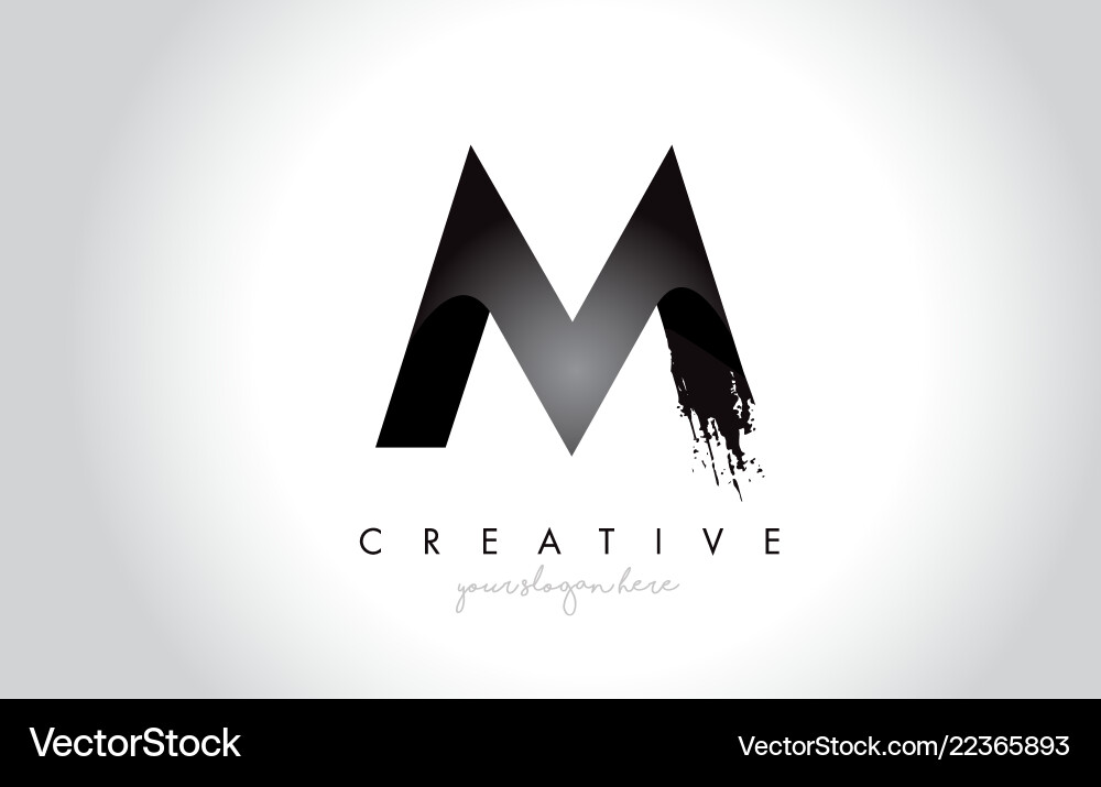 M letter design with brush stroke and modern 3d Vector Image