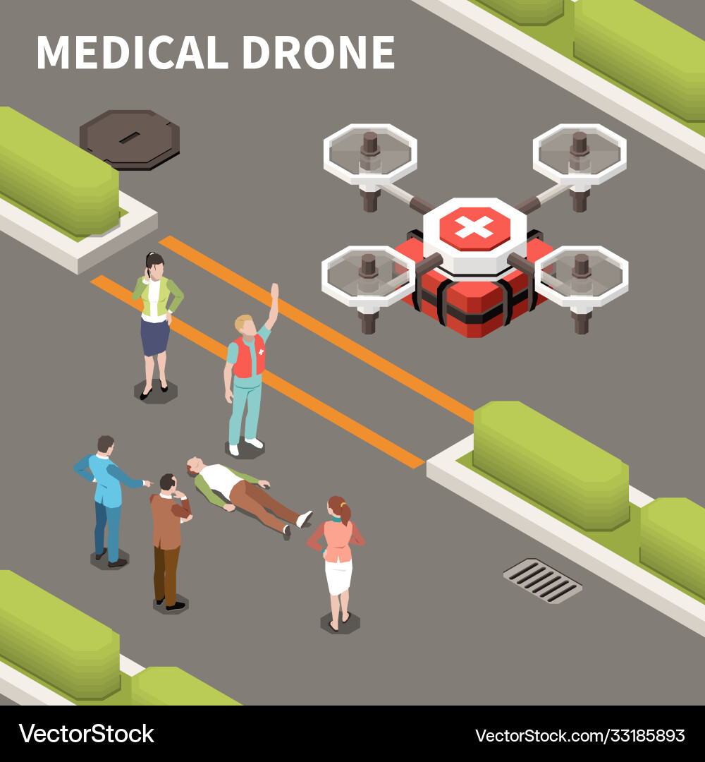 Medical drones isometric composition Royalty Free Vector