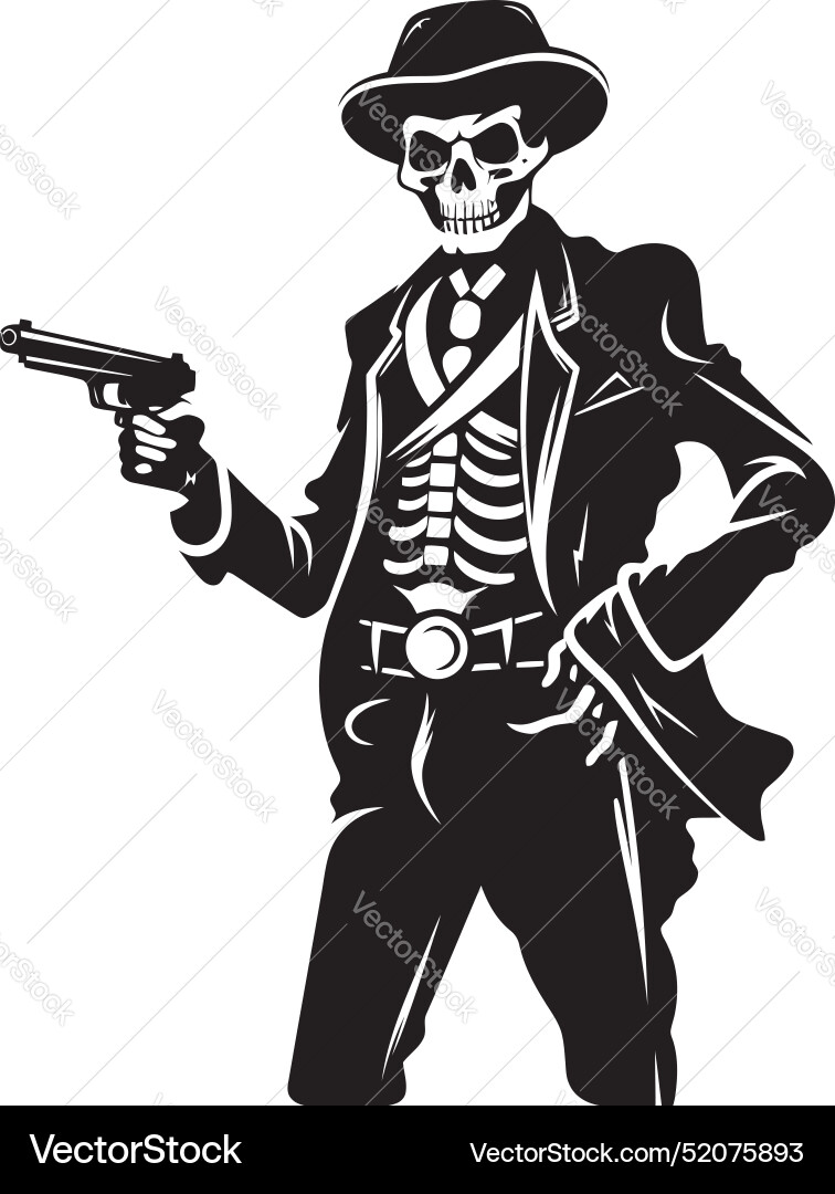 Pistol paladin gunslinging skeleton icon bonefire Vector Image