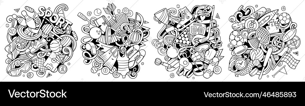 Sports cartoon doodle designs set Royalty Free Vector Image
