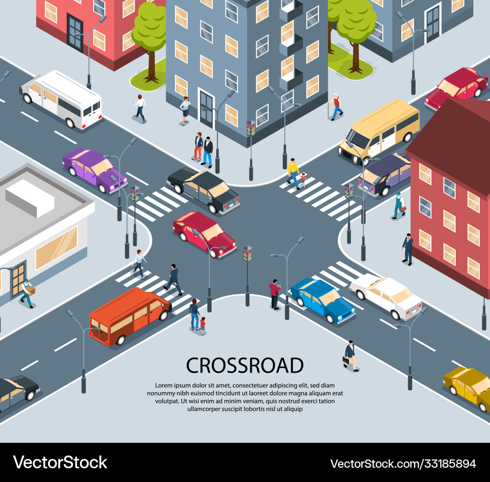 City crossroad isometric poster Royalty Free Vector Image