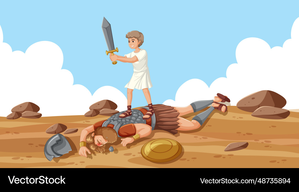 Davids triumph defeating goliath in battle Vector Image