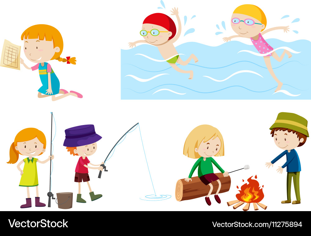 Kids doing different activities Royalty Free Vector Image