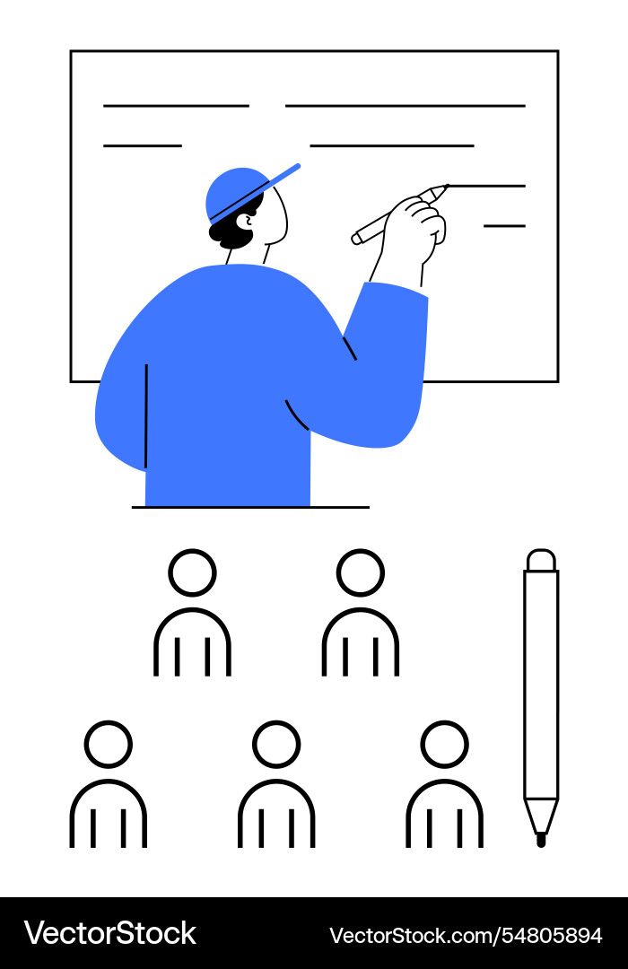 Teacher writing on board with students watching Vector Image