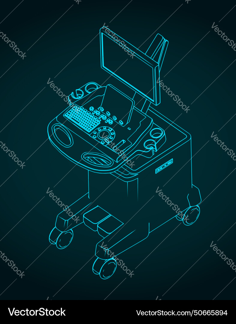 Ultrasound machine isometric blueprint Royalty Free Vector