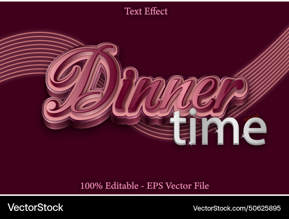 Dinner time editable text effect 3d emboss Vector Image