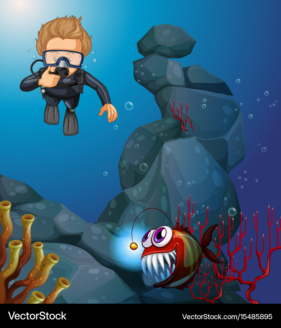 Diver diving in deep blue sea Royalty Free Vector Image