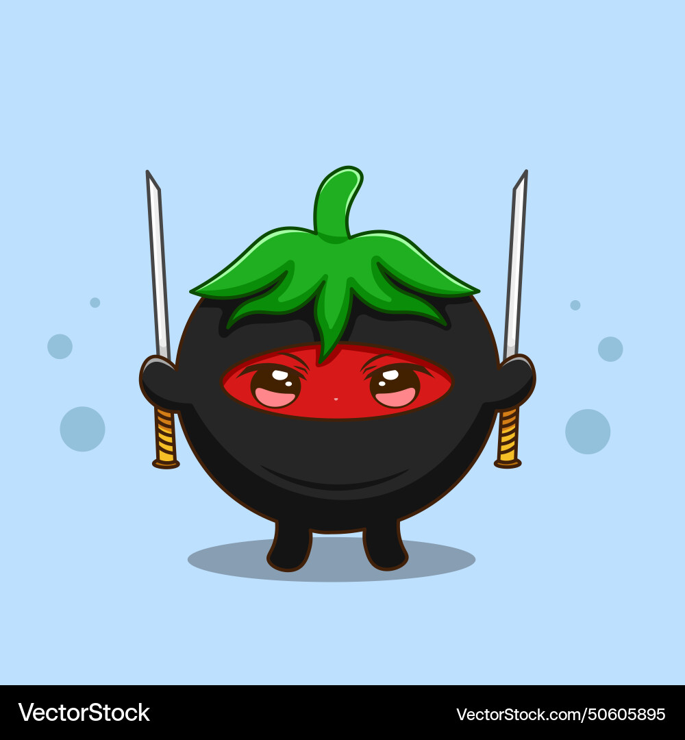 Ninja tomato with two swords Royalty Free Vector Image
