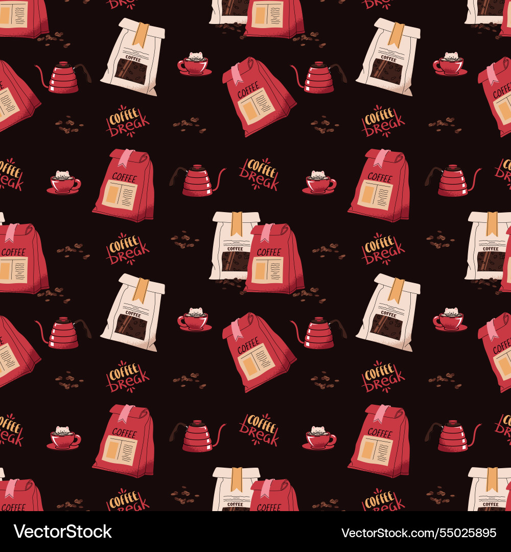 Seamless pattern with coffee bag pot Royalty Free Vector