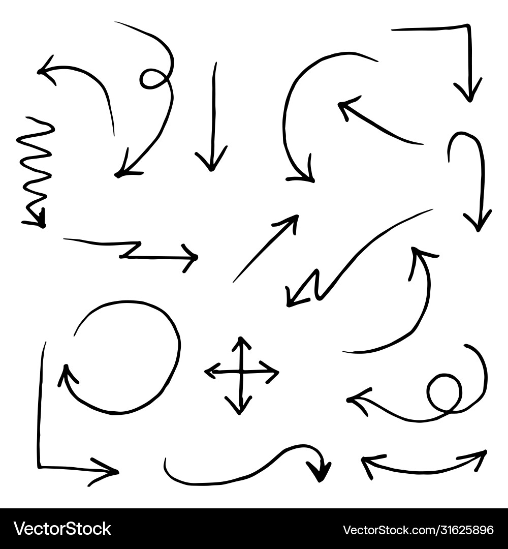 Doodle arrow set grunge style Royalty Free Vector Image