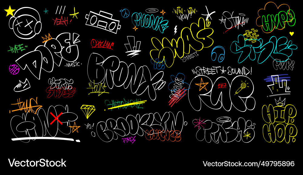 Graffiti street art lettering set rap Royalty Free Vector