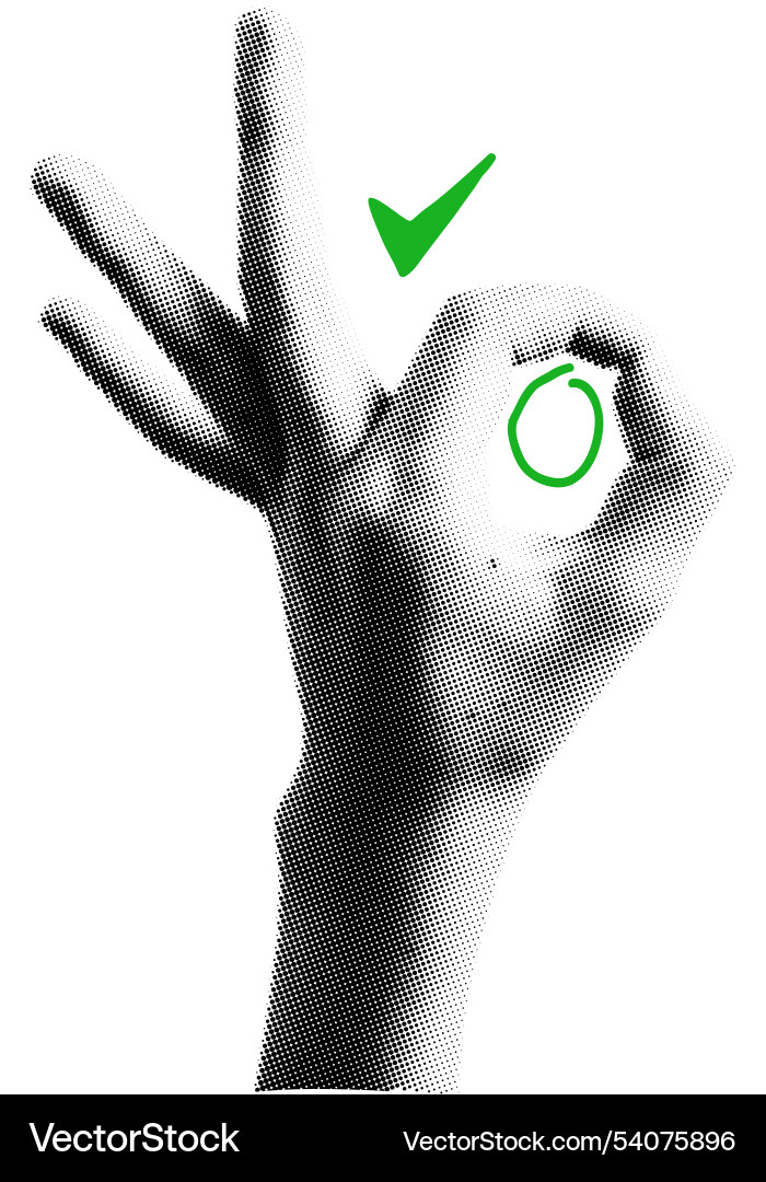 Halftone ok hand sign Royalty Free Vector Image
