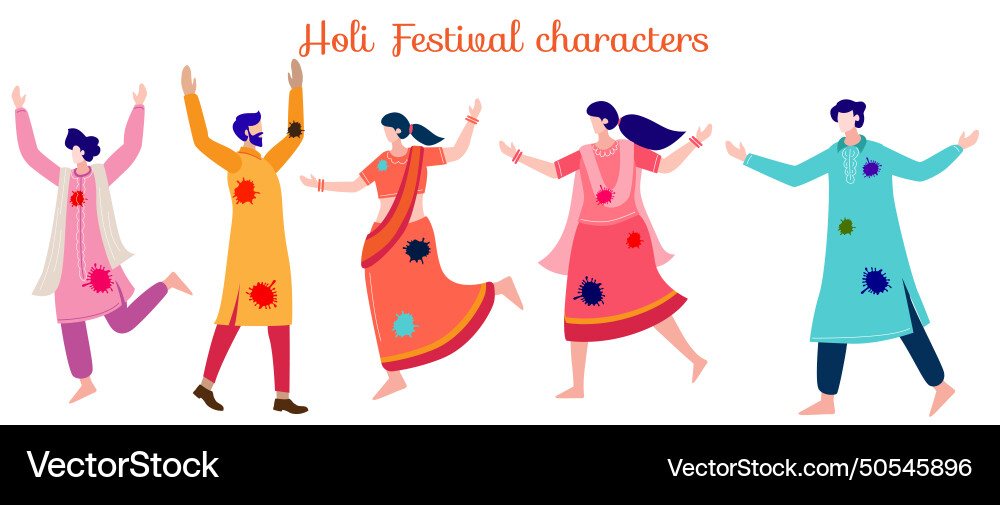 Holi festival celebration characters playing Vector Image