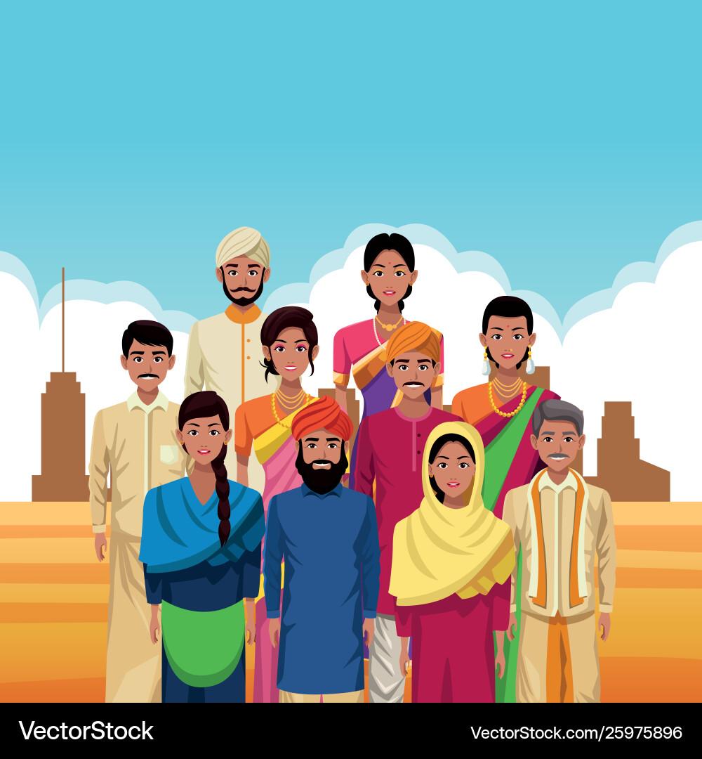 Indian group india cartoon Royalty Free Vector Image