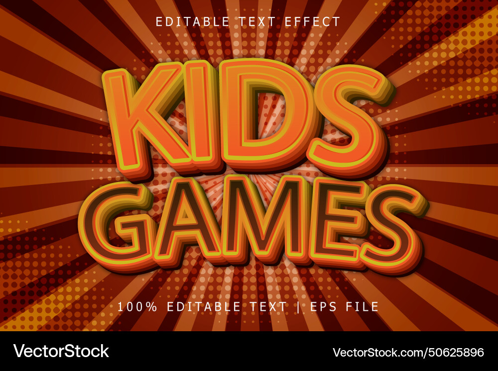 Kids games editable text effect 3 dimension Vector Image