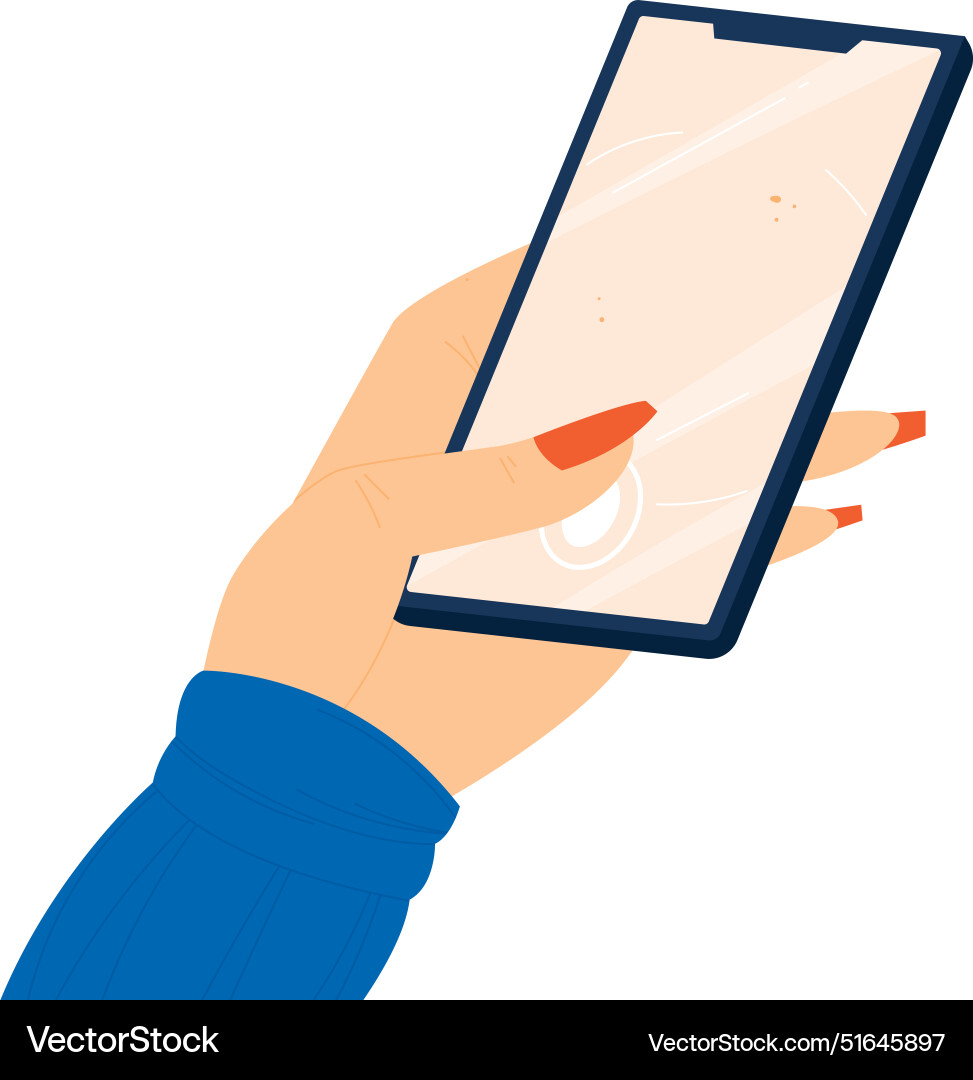 Female Hand Holding Smartphone Touchscreen Vector Image