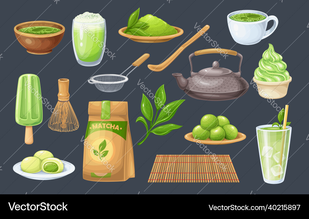 Matcha Tea Icons Set Royalty Free Vector Image