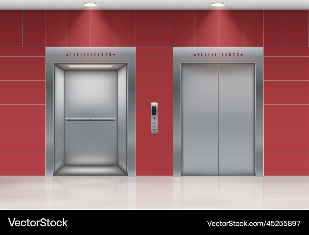 Realistic elevator open and closed sliding metal Vector Image