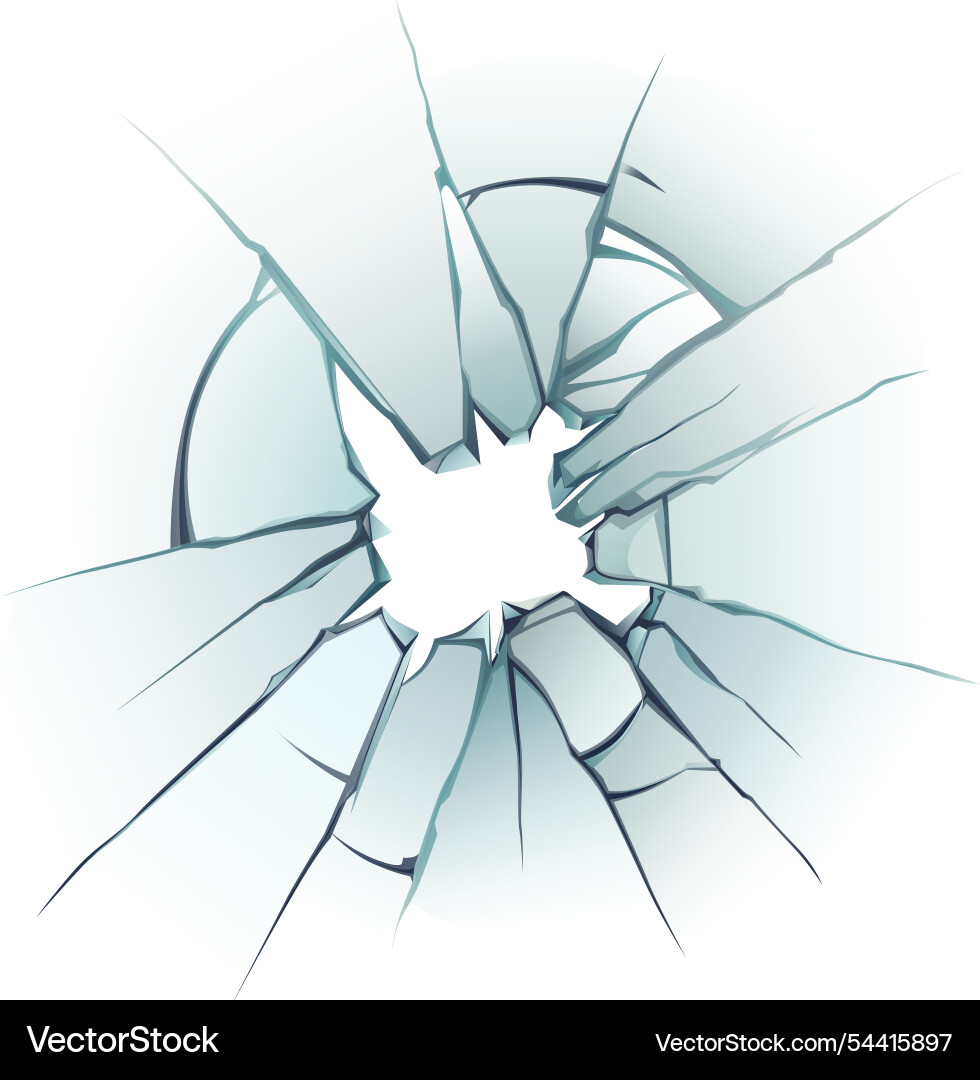 Shattered glass surface featuring radial cracks Vector Image