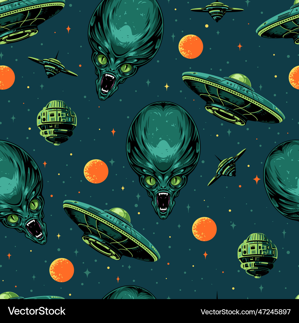 Space aliens seamless pattern colorful Royalty Free Vector