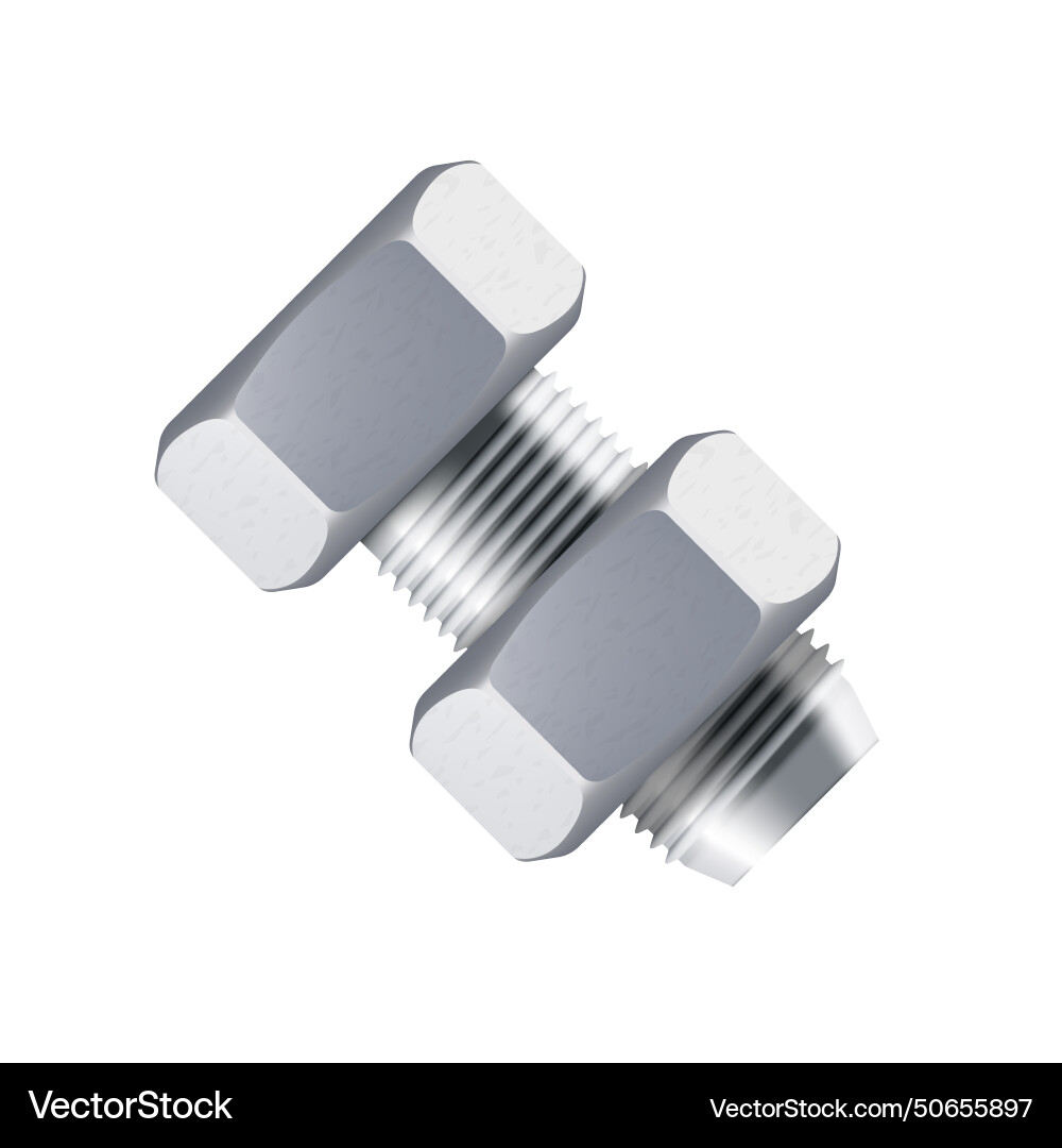 Structural bolt with hex nut isolated on white Vector Image