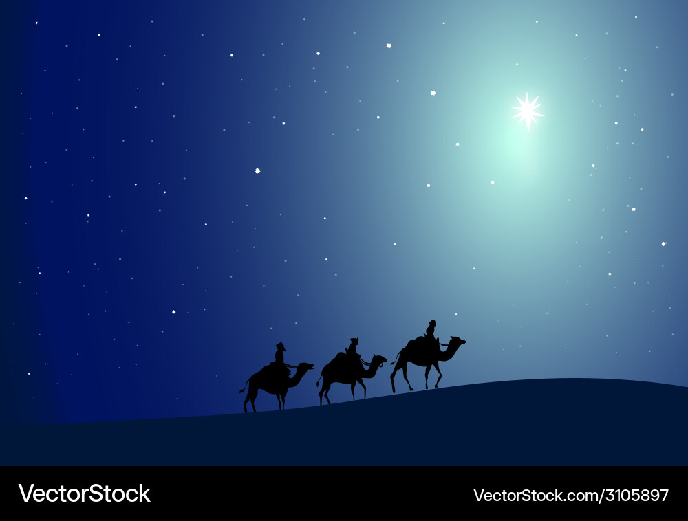 Three Wise Men with Star of Bethlehem Royalty Free Vector