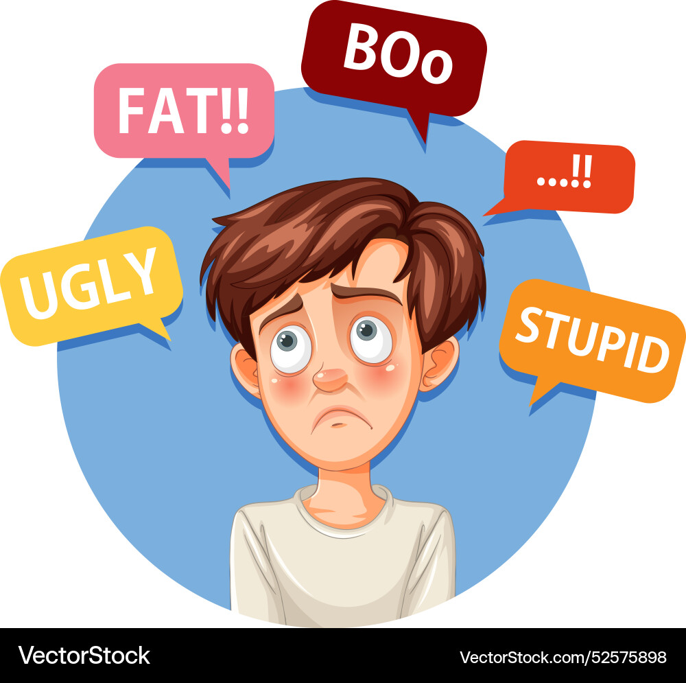 A sad boy with hurtful words Royalty Free Vector Image