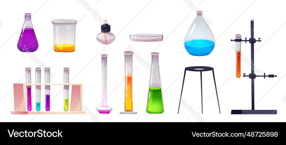 Cartoon laboratory beaker chemistry lab flask Vector Image