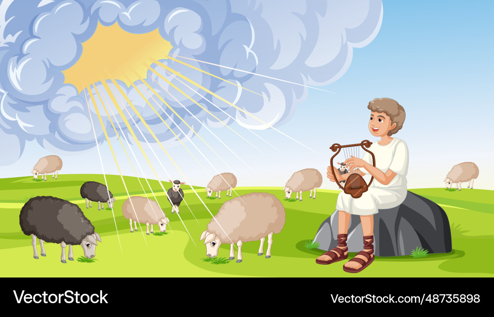 David with Lyre and Holly Light Royalty Free Vector Image