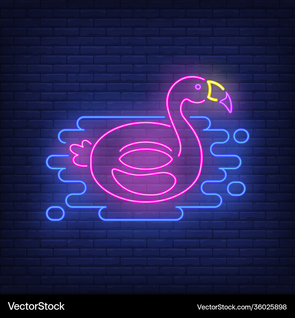 Flamingo rubber ring neon sign Royalty Free Vector Image