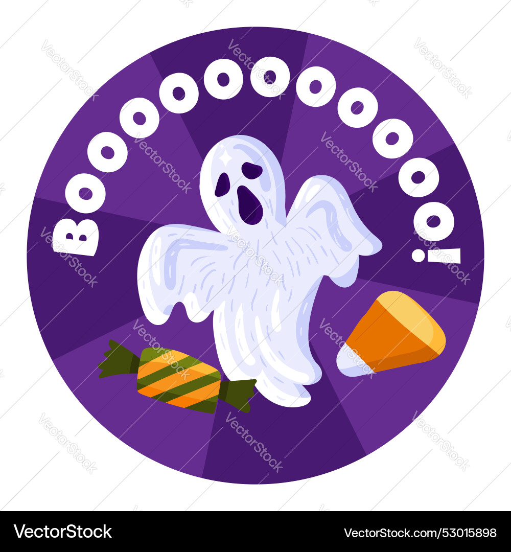 Flat creepy scary ghost round sticker Royalty Free Vector