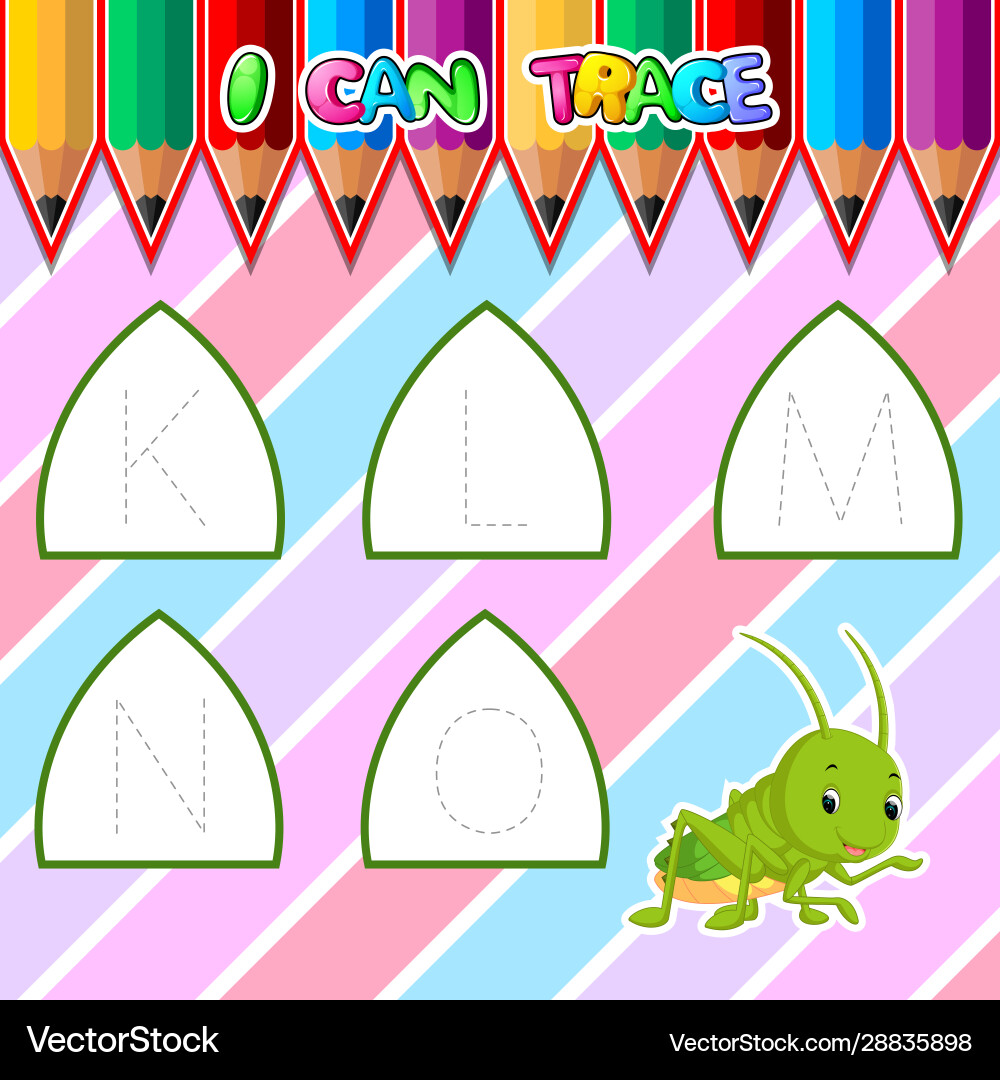 K - o capital alphabet letters tracing worksheet Vector Image