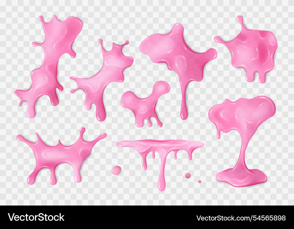 Liquid pink slime blot set isolated elements Vector Image