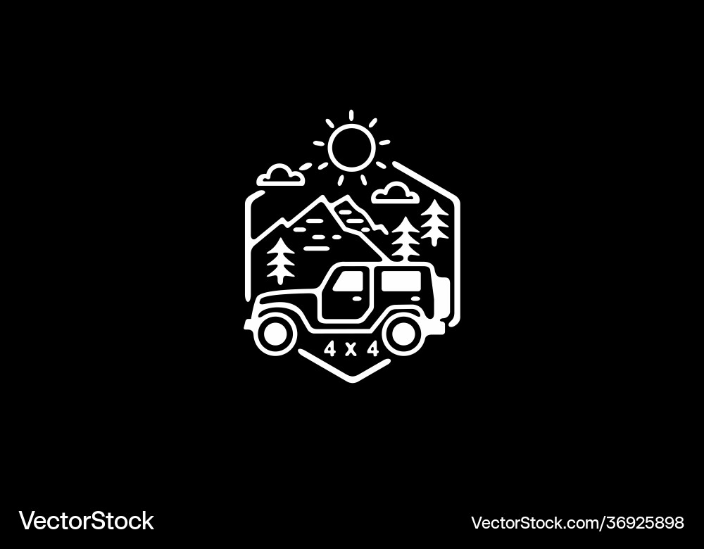 Offroad car line art drawing Royalty Free Vector Image