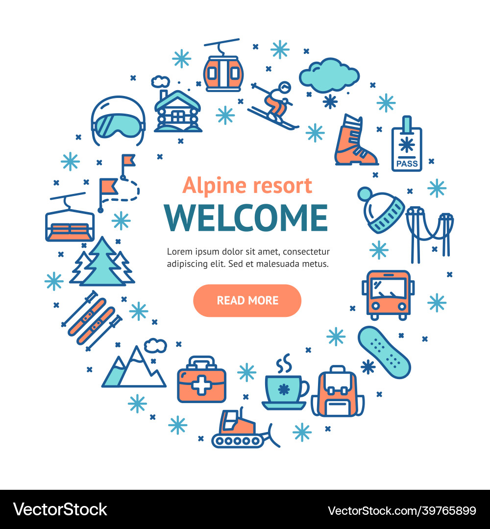 Alpine resort welcome round design template Vector Image